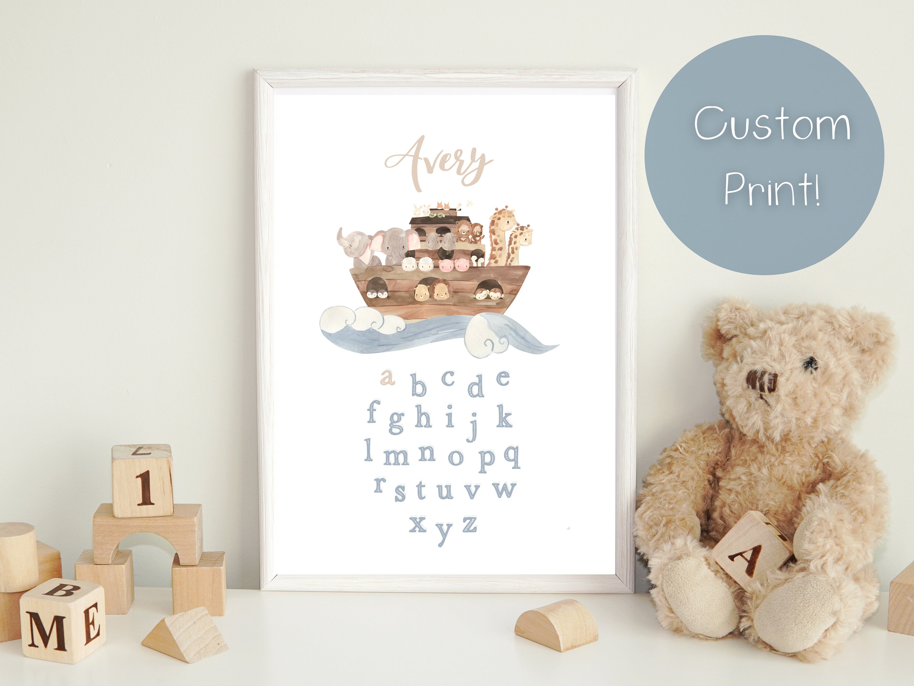 Noah's Ark Nursery Print Custom Alphabet Print Nursery - Etsy