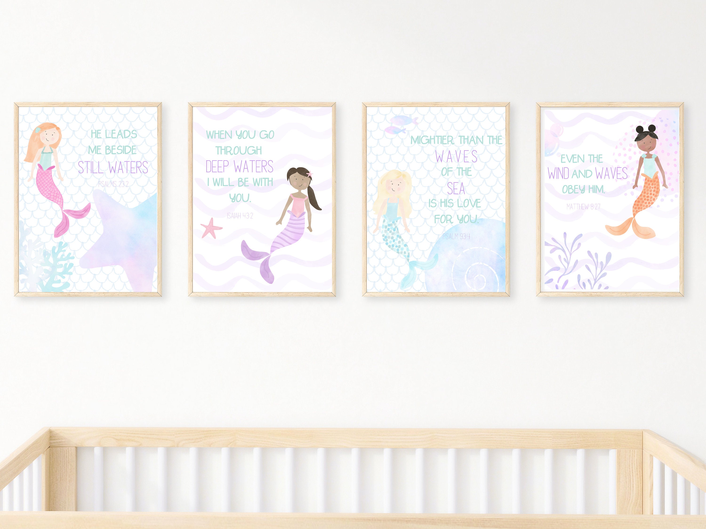 Mermaid Bible Verse Prints | Watercolor Under the Sea | Nautical Prints ...