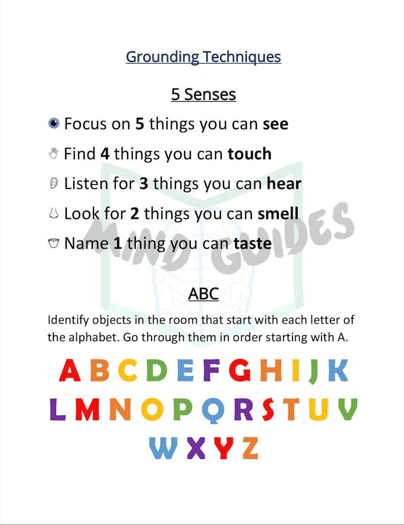 5 Senses ABC Grounding Technique Sheet for Kids | Etsy