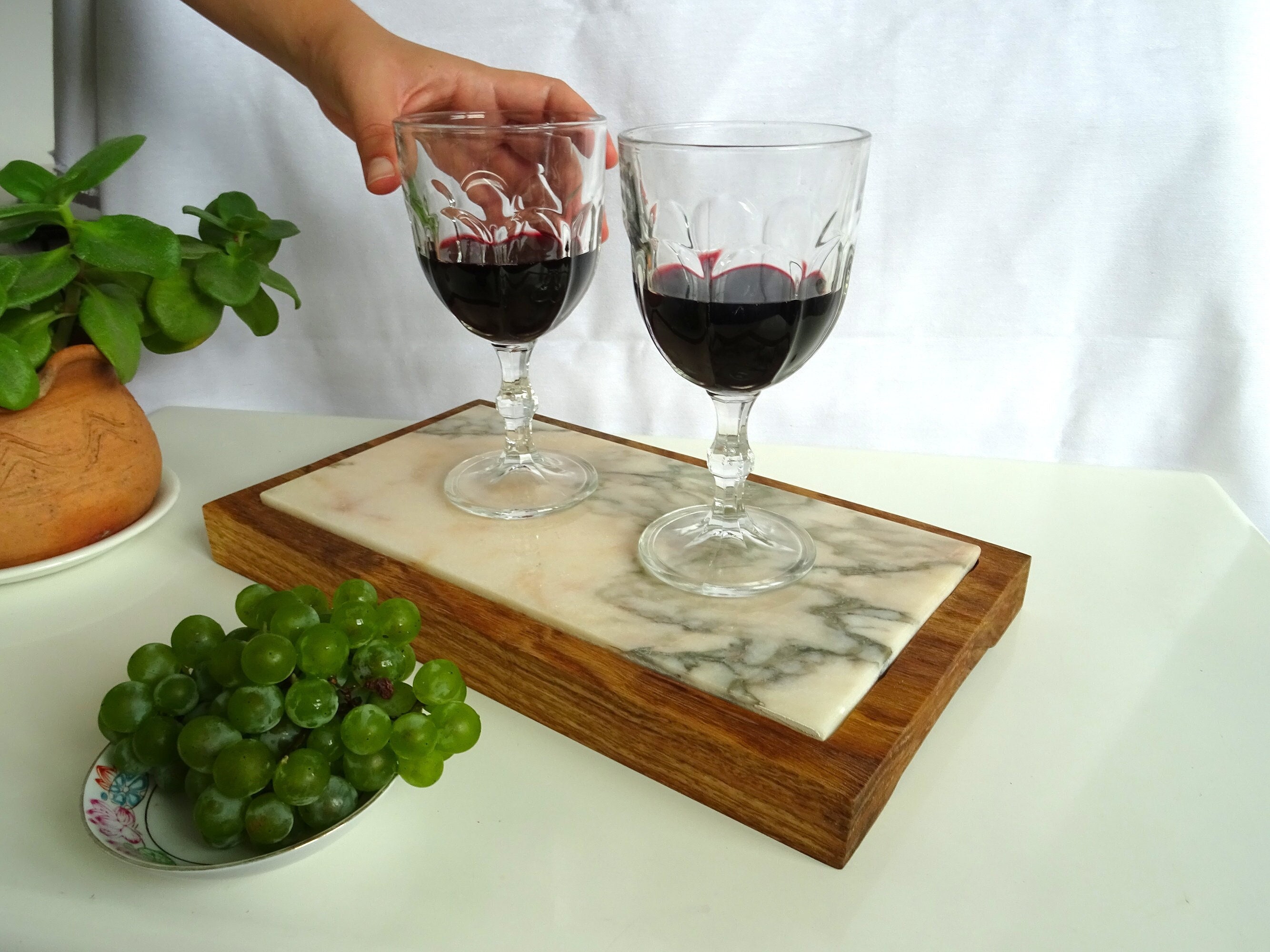 Marble Tray Wood Trivet Serving Tray Marble Kitchen Board - Etsy