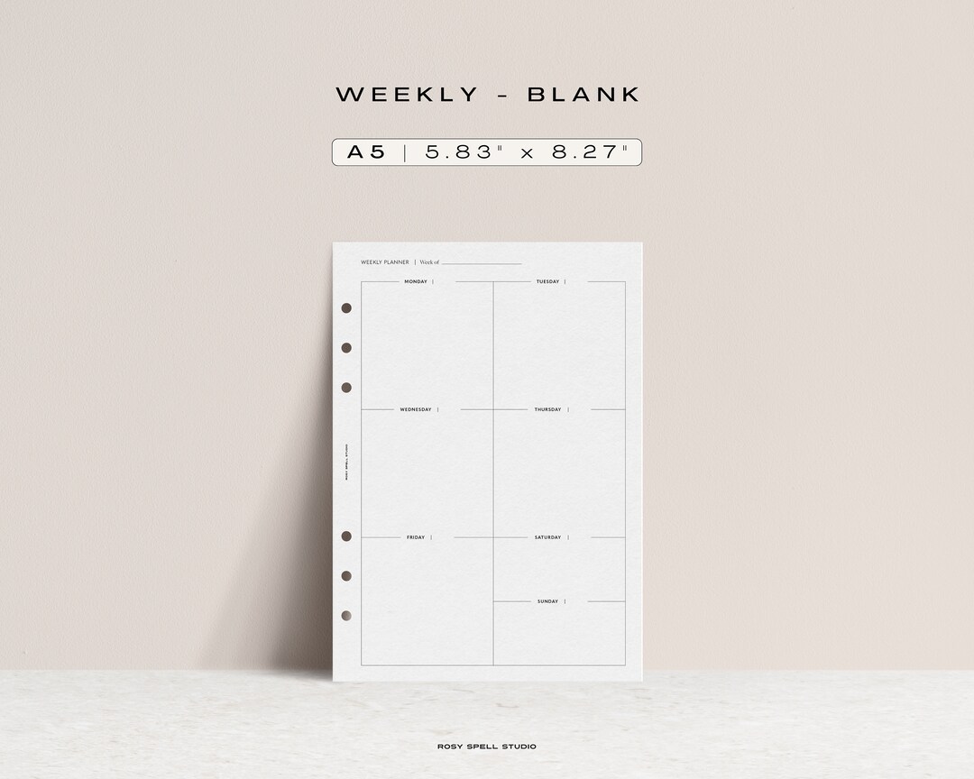 Weekly Planner, A5 Printable Planner Inserts, Blank Weekly Overview ...