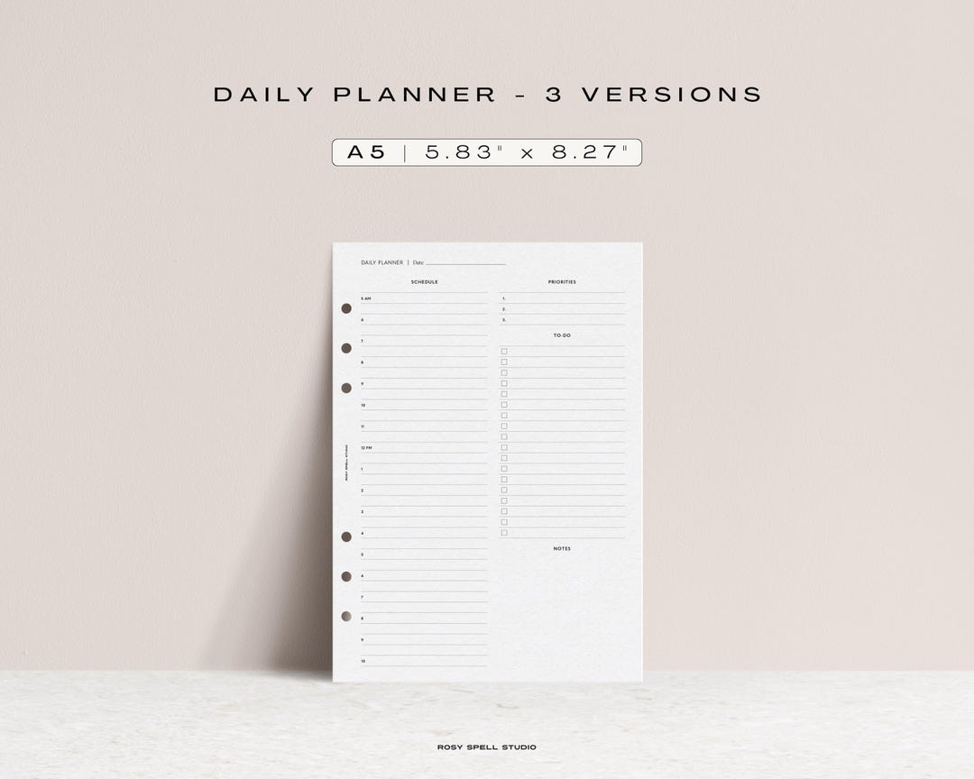 Undated Daily Planner, A5 Printable Planner Insert, A5 Filofax ...