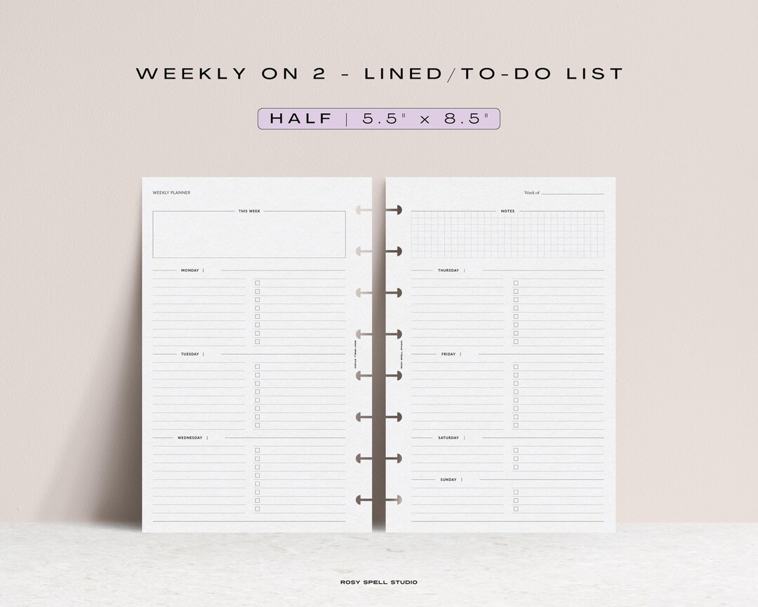 Weekly Planner on 2 Pages, To-do List, HALF Printable Planner Inserts ...