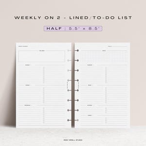 Weekly Planner on 2 Pages, To-do List, HALF Printable Planner Inserts ...