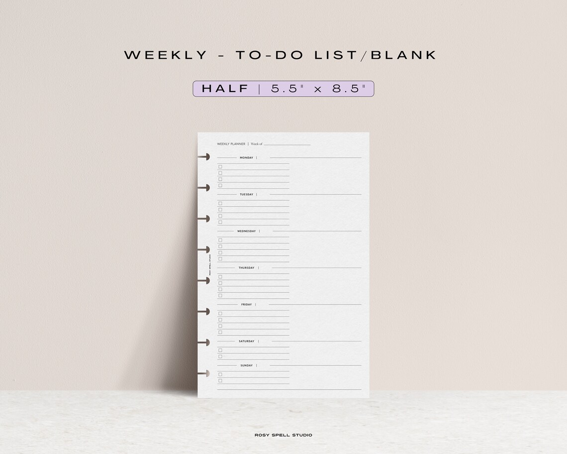 Weekly To-do Lists, HALF Printable Planner Inserts, Undated Weekly Schedule, Checklists ...