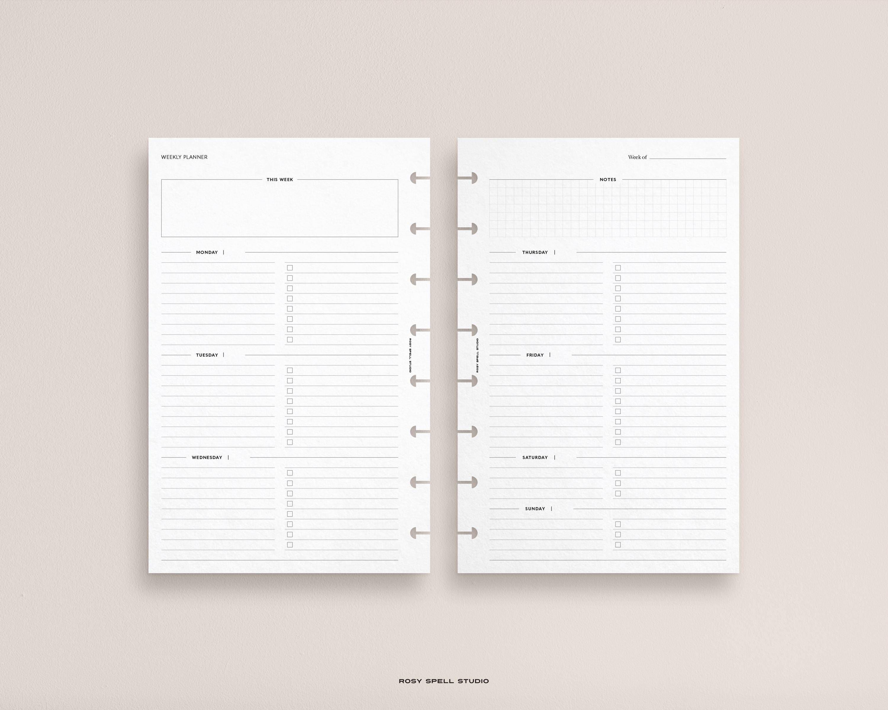 Weekly Planner on 2 Pages, To-do List, HALF Printable Planner Inserts ...