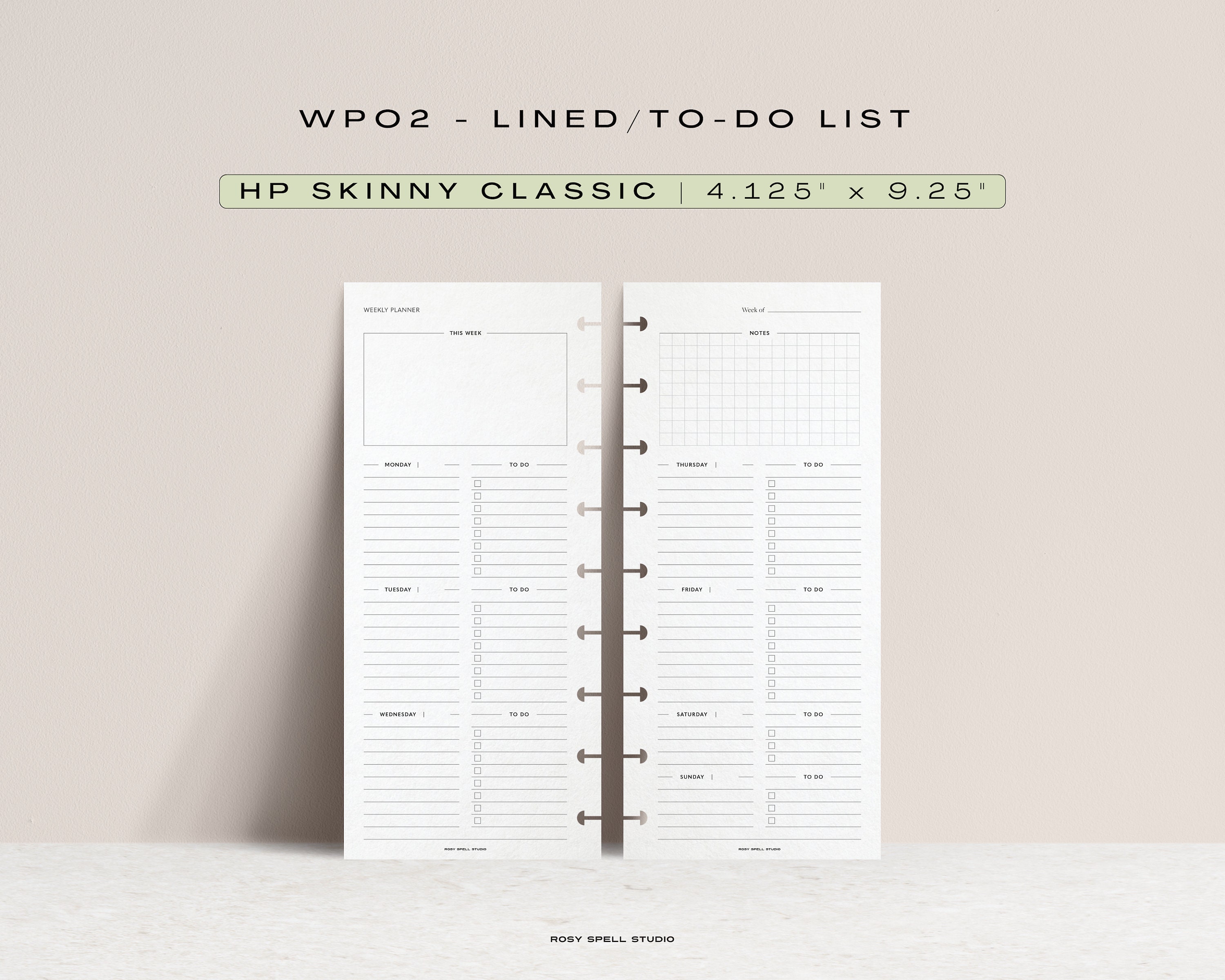 Weekly Planner on 2 Pages, Notes and To-do List, Skinny Classic HP ...