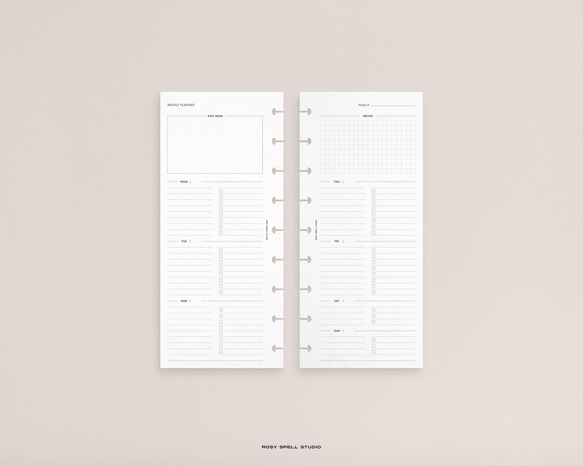 Weekly Planner on 2 Pages, Notes and To-do List, Skinny Classic HP ...