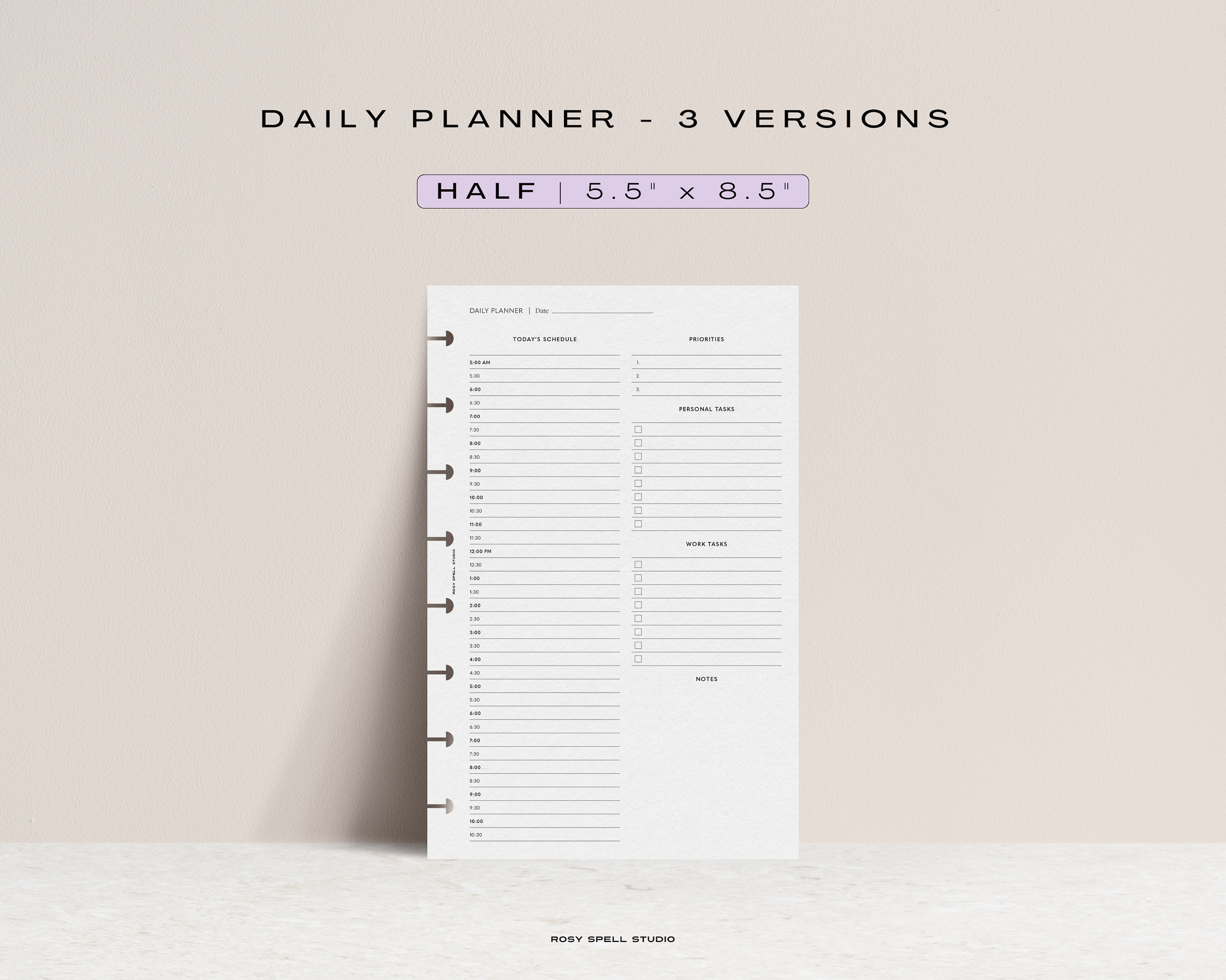 Daily Planner, HALF Printable Planner Inserts, Undated Half Letter Day ...