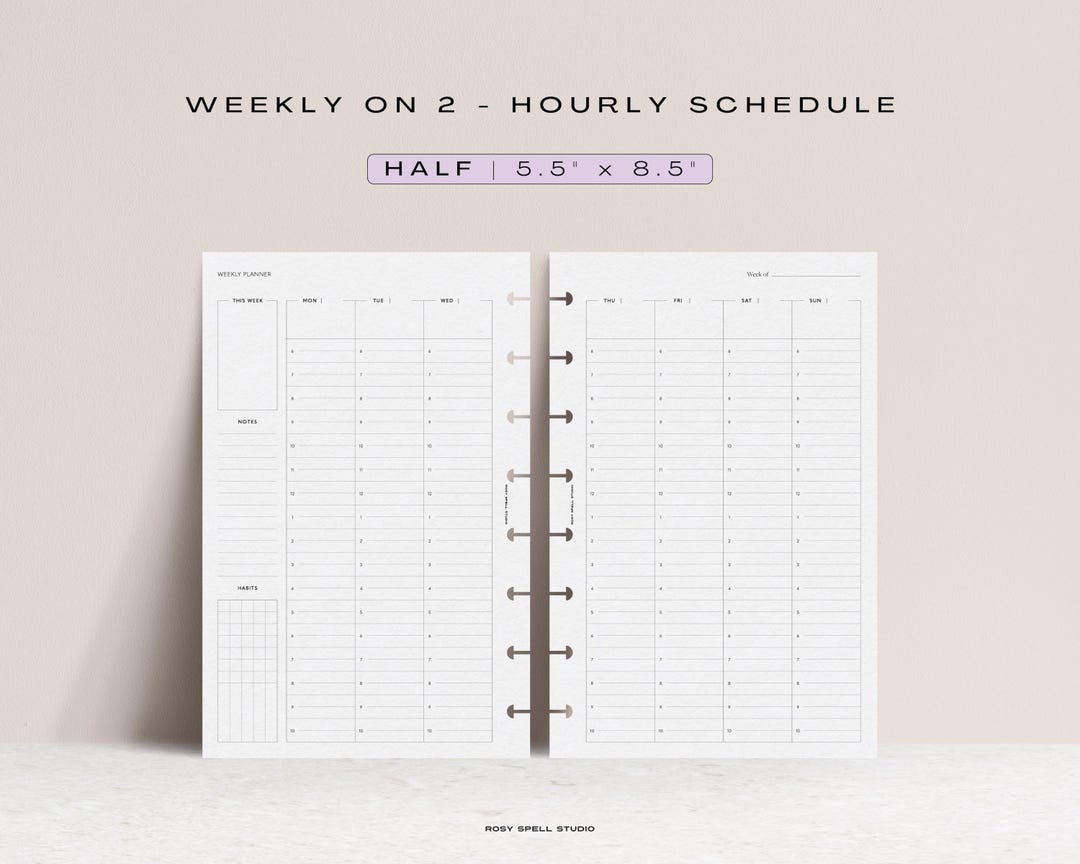 Hourly Schedule, HALF Printable PDF, Discbound Refill, Habit Tracker ...