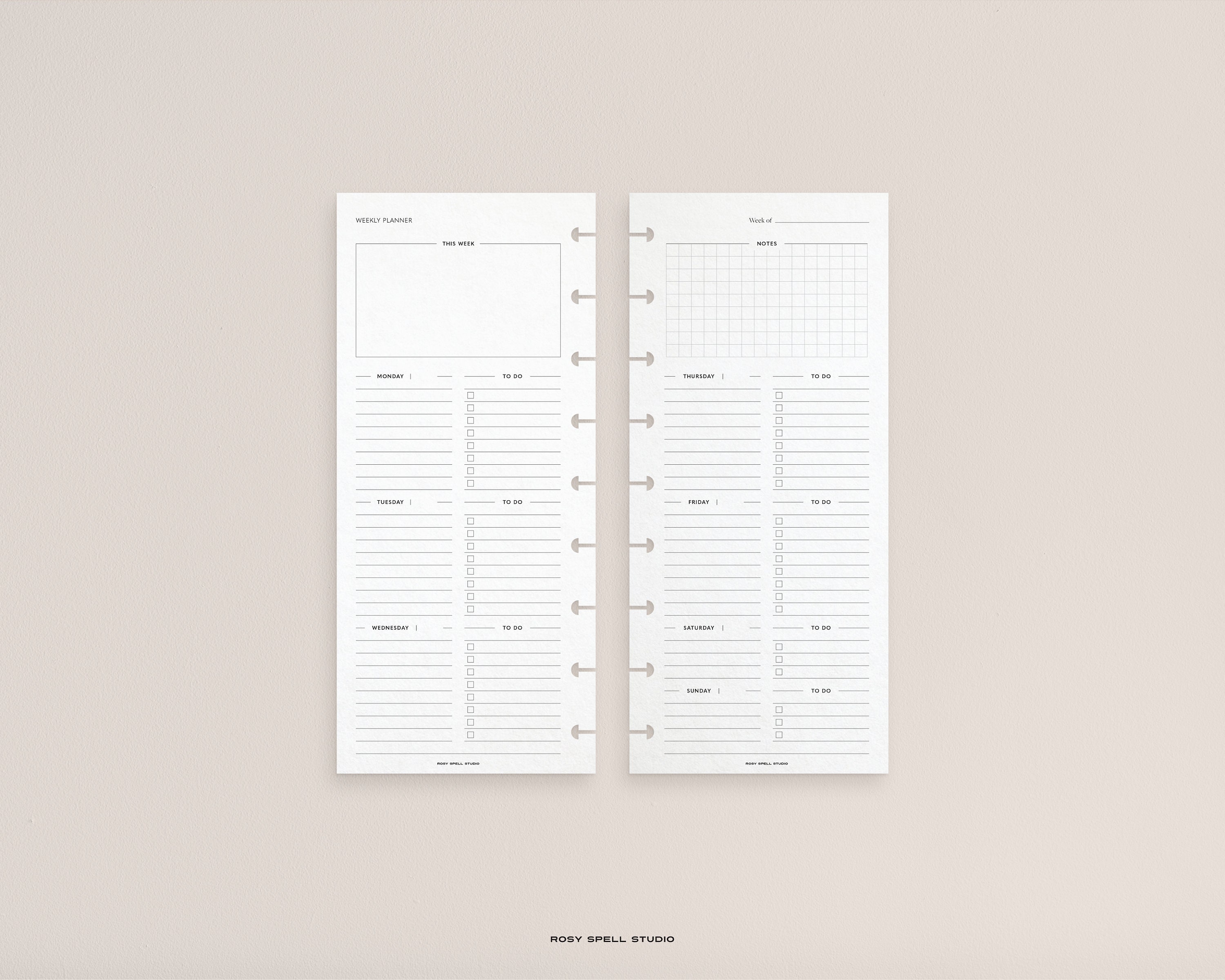 Weekly Planner on 2 Pages, Notes and To-do List, Skinny Classic HP ...