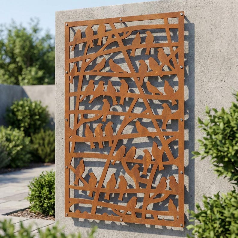 Birds Design Metal Privacy Screen, Aluminum Garden Trellis Panel - Etsy