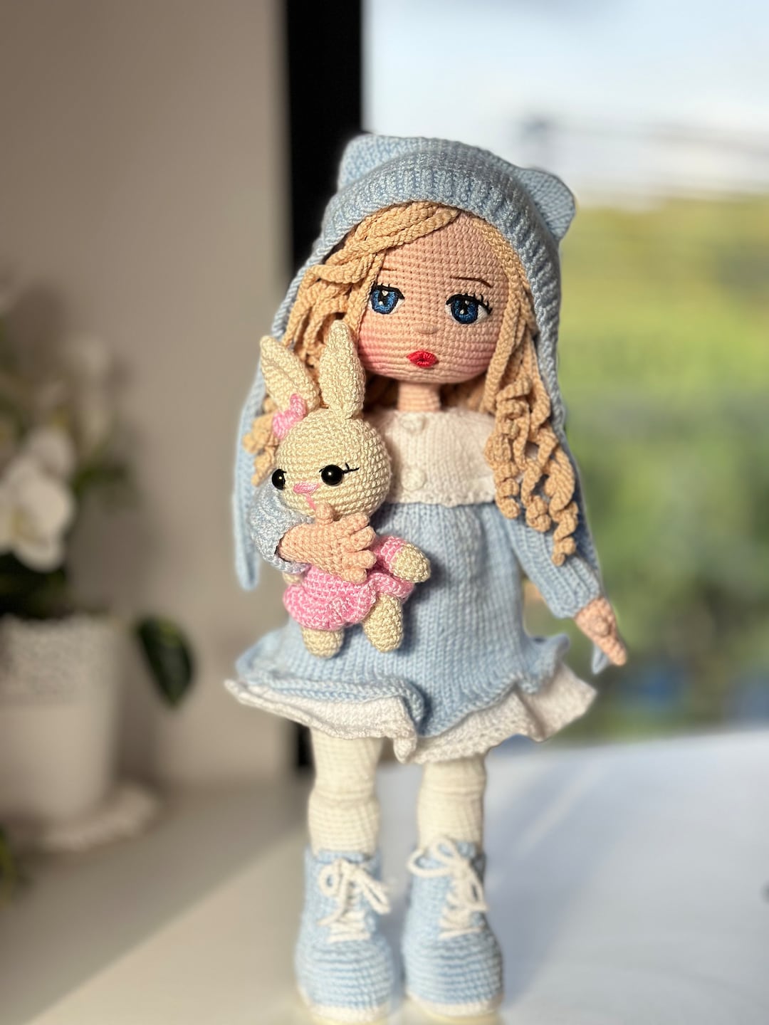 Crochet Big Doll , Handmade Doll With Blue Outfit, Crochet Doll With ...