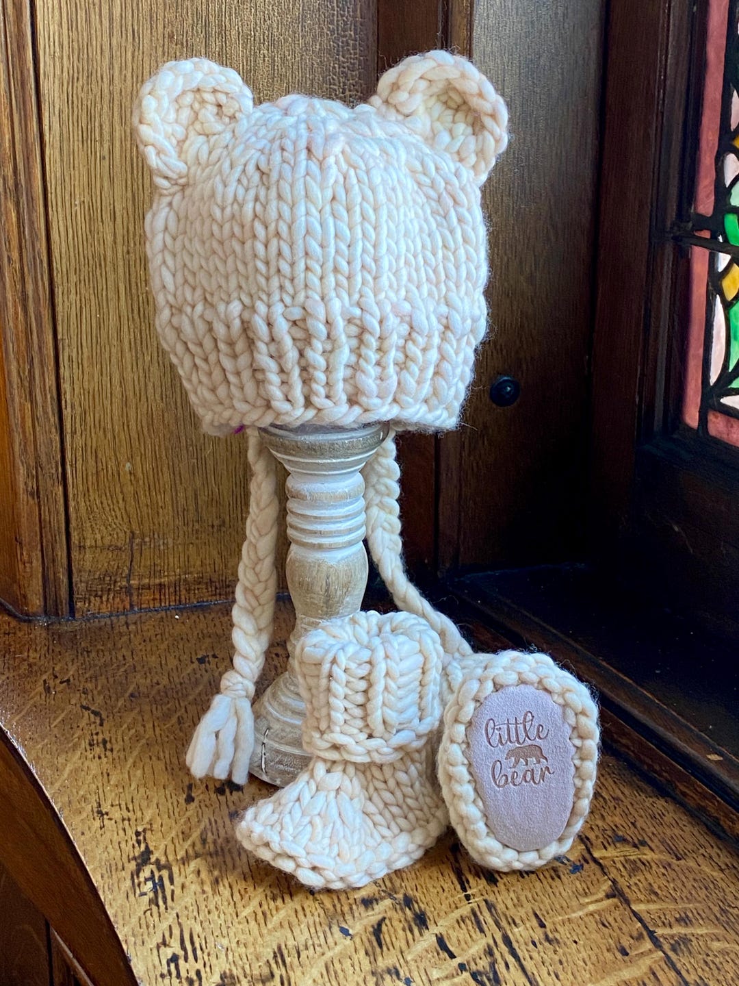 Hand Knit Merino Wool Baby Bear Set | Ivory Bonnet & Booties - Etsy