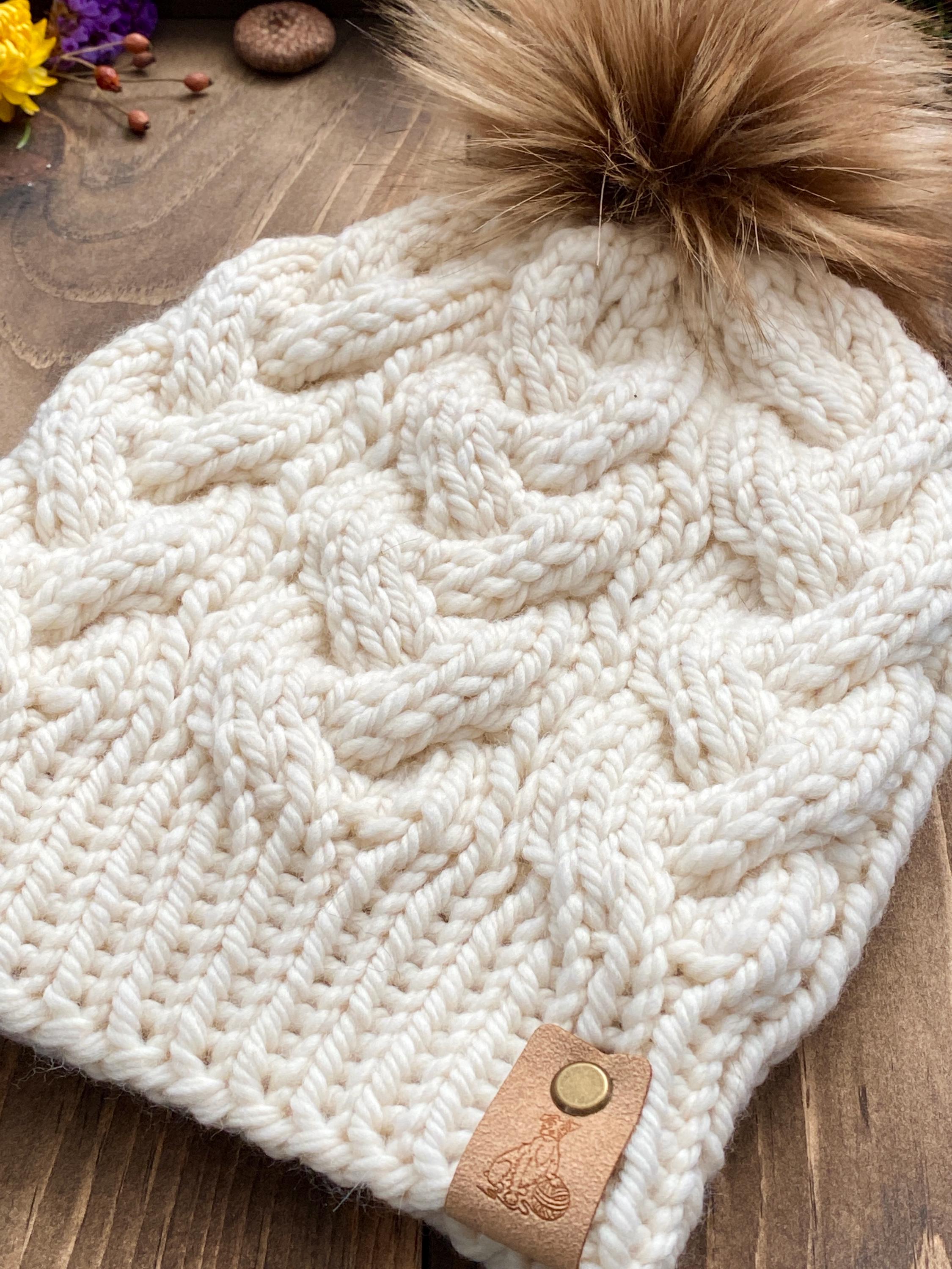Hand Knit Merino Wool Hat Handmade Winter Beanie Faux Fur Pom Pom - Etsy