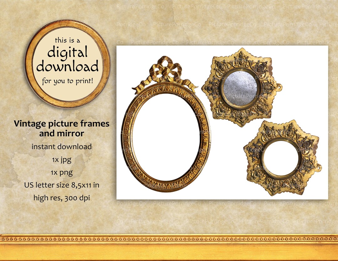 Vintage Oval Star Shaped Picture Frame Mirror Gold Jpg Png Digital ...