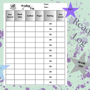 Printable Reading Log Digital Download 8.5x11 PDF & PNG - Etsy