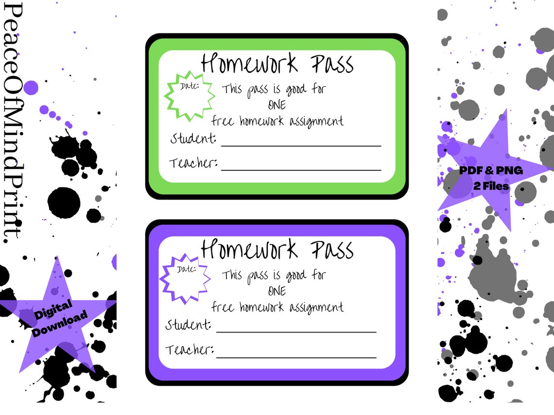Printable Homework Pass digital Download 8.5x11 Canva - Etsy