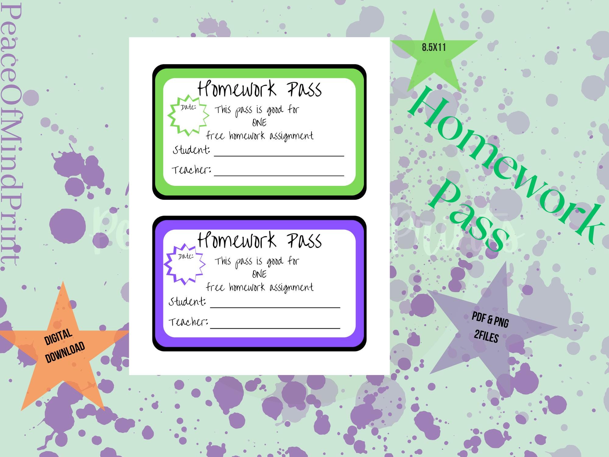 Printable Homework Pass *digital Download* |8.5x11| - Etsy