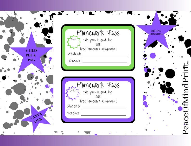 Printable Homework Pass digital Download 8.5x11 Canva Link - Etsy