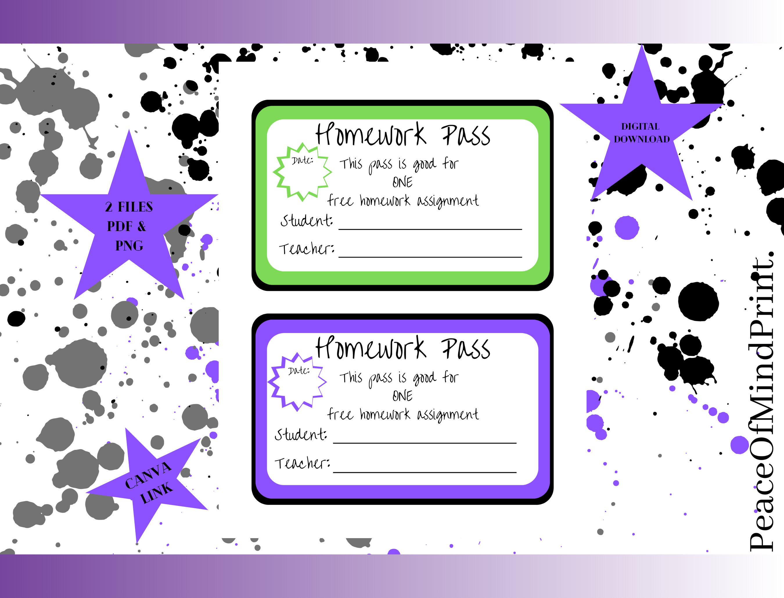 Printable Homework Pass digital Download 8.5x11 Canva Link - Etsy