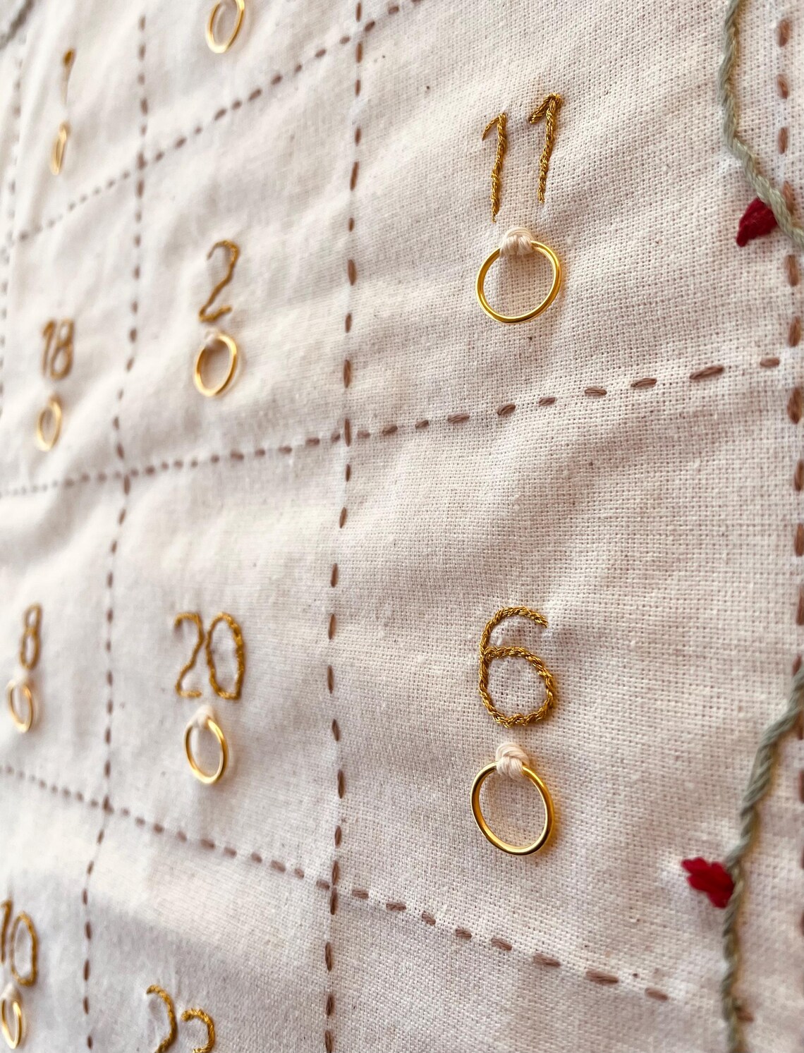 Handmade Christmas Countdown Calendar: Embroidered Cotton Advent ...