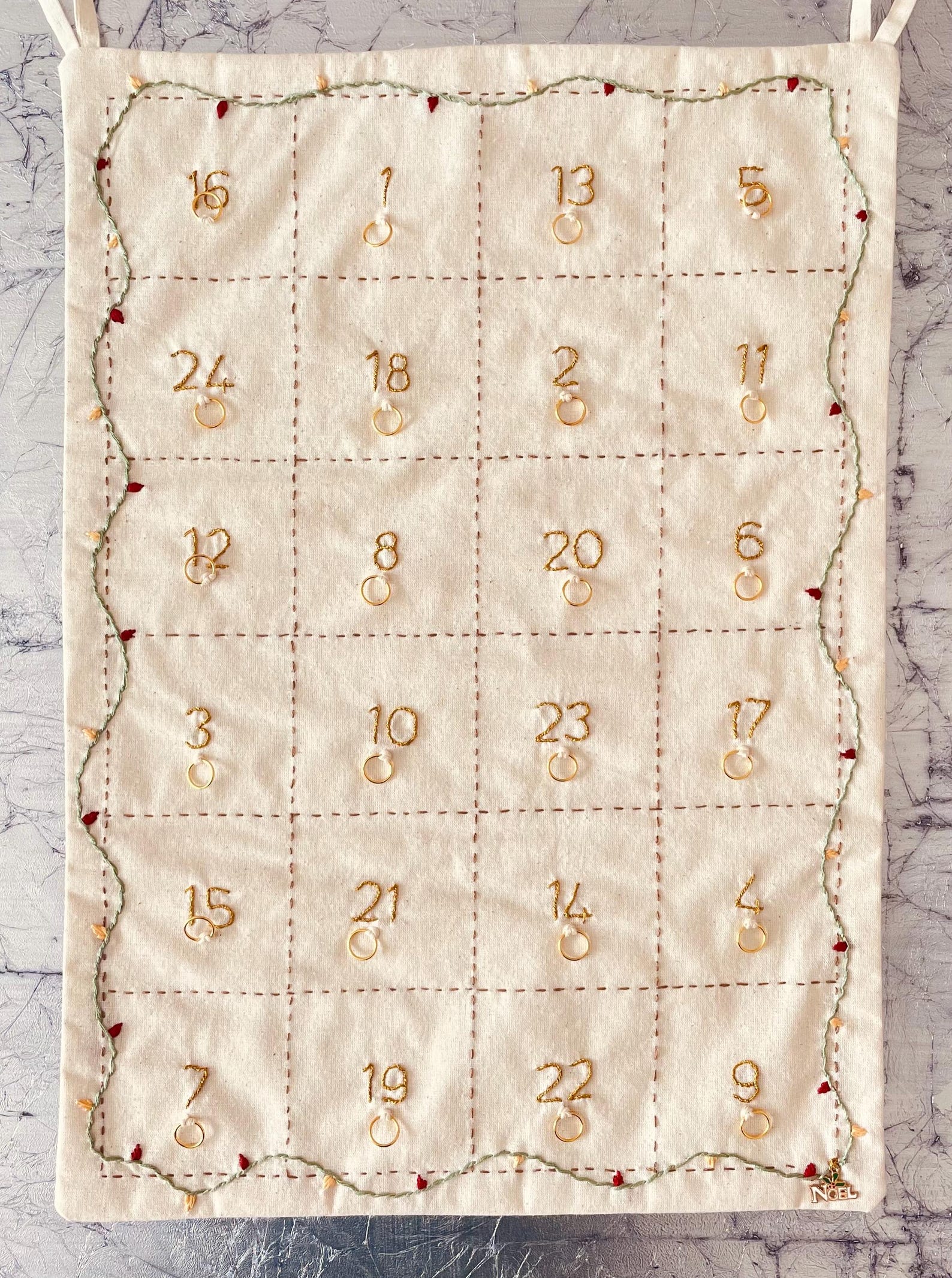 Handmade Christmas Countdown Calendar: Embroidered Cotton Advent ...