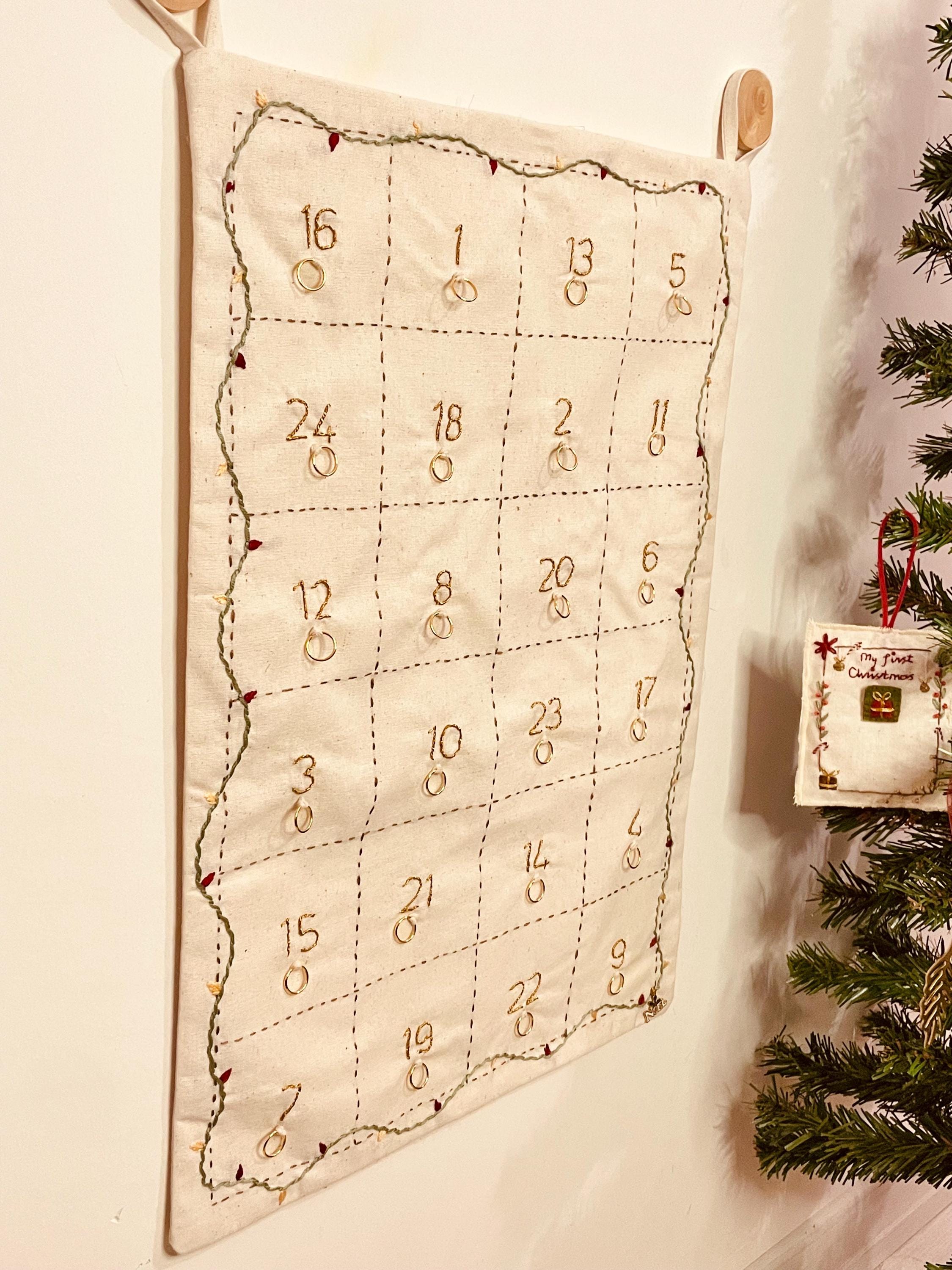 Handmade Christmas Countdown Calendar: Embroidered Cotton Advent ...