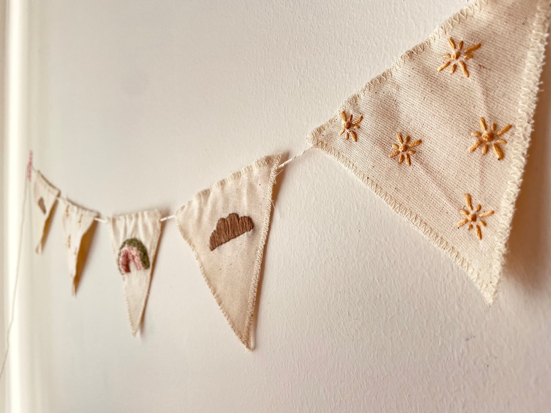 Rainbow Patterned Fabric Embroidery Pennant Garland , Baby Flag String ...