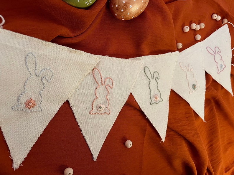 Easter Bunny Fabric Bunting Banner - Hand Embroidered Pennant Garland ...