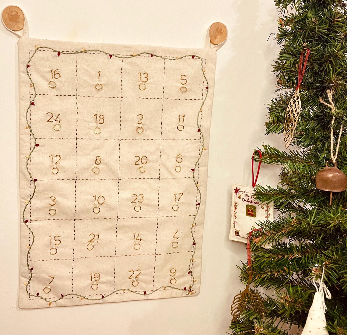 Handmade Christmas Countdown Calendar: Embroidered Cotton Advent ...