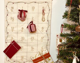 Handmade Christmas Countdown Calendar: Embroidered Cotton Advent ...