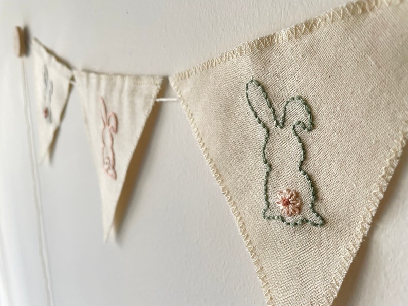 Easter Bunny Fabric Bunting Banner - Hand Embroidered Pennant Garland ...