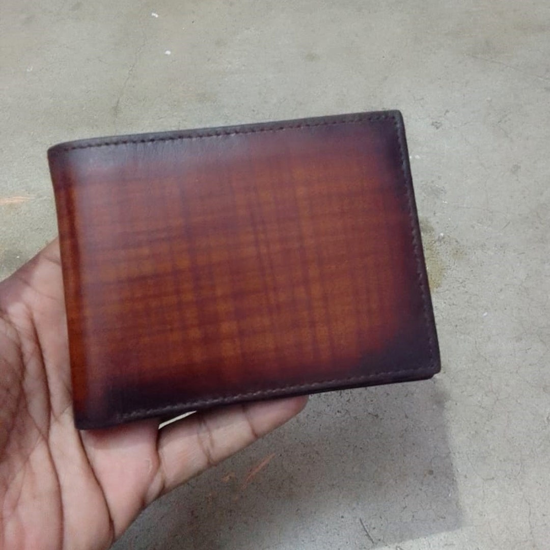 Hand Painted Leather Wallet, Patina Paint Spray Leather, Mens Bifold ...
