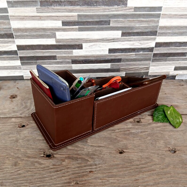 Leather Desk Organizer, Office Table Set, Desk Caddy, Leather ...