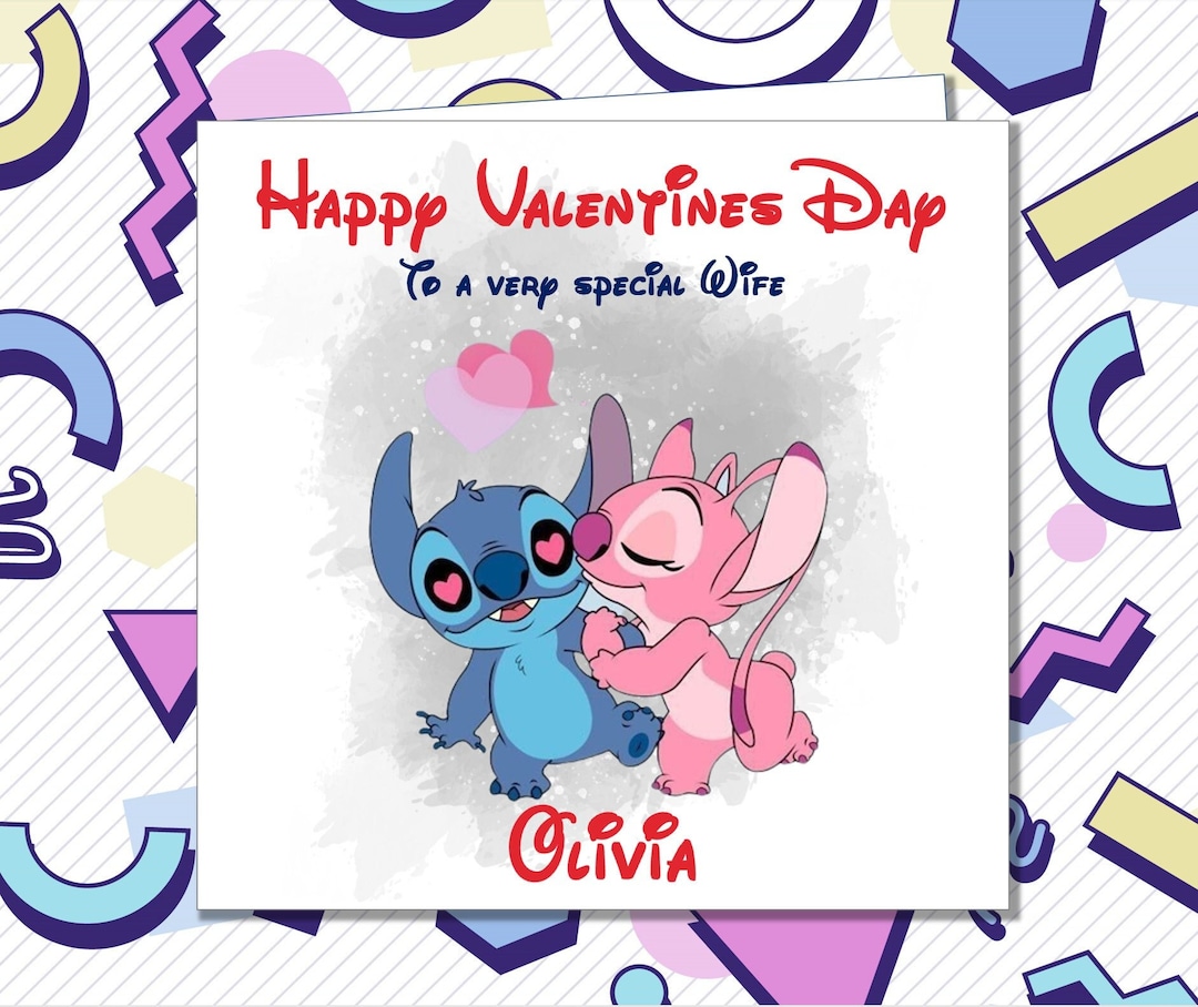 Personalised Lilo & Stitch Valentines Day Card Angel Daughter Wife ...