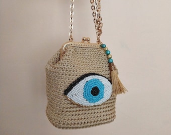 Knitting Eye Nazar Bag / Evil Eye Cotton Bags / Handmade Bags - Etsy