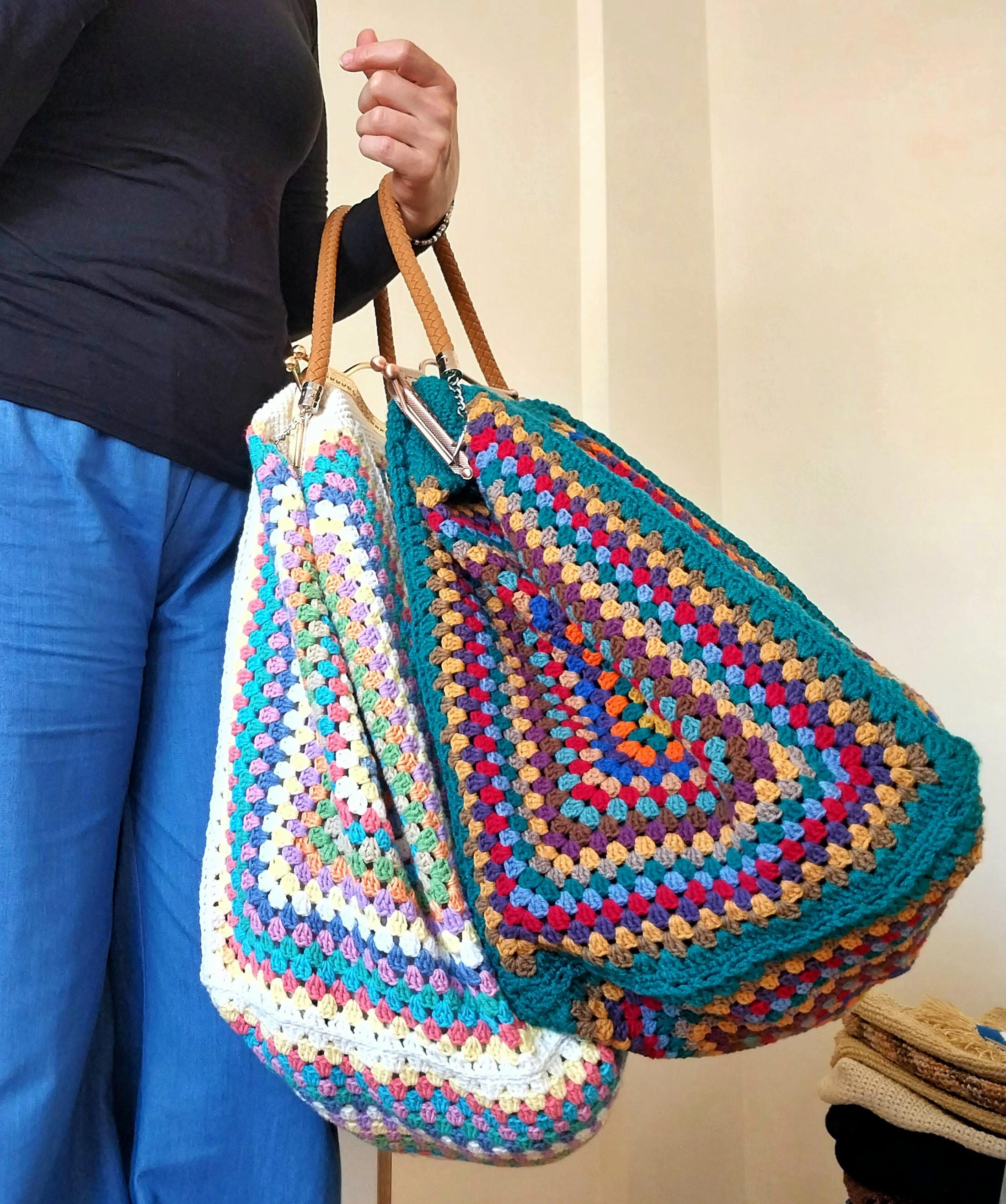 Vibrant XXL Granny Square Frame Bag Crochet Pattern | DIY Weekender Bag ...