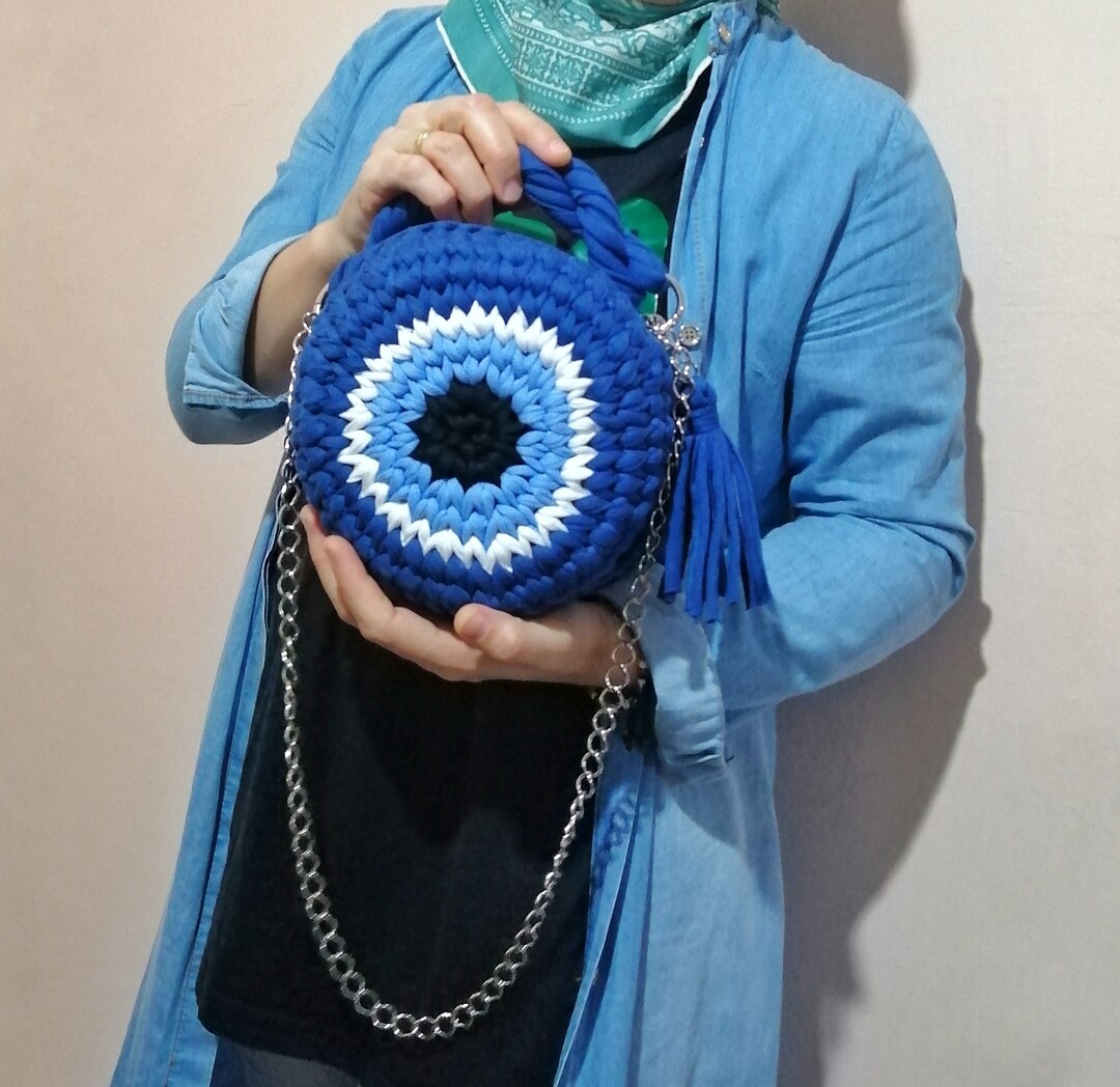 Handmade Crochet Evil Eye Bag: Boho Macaron Purse With Chain Strap - Etsy