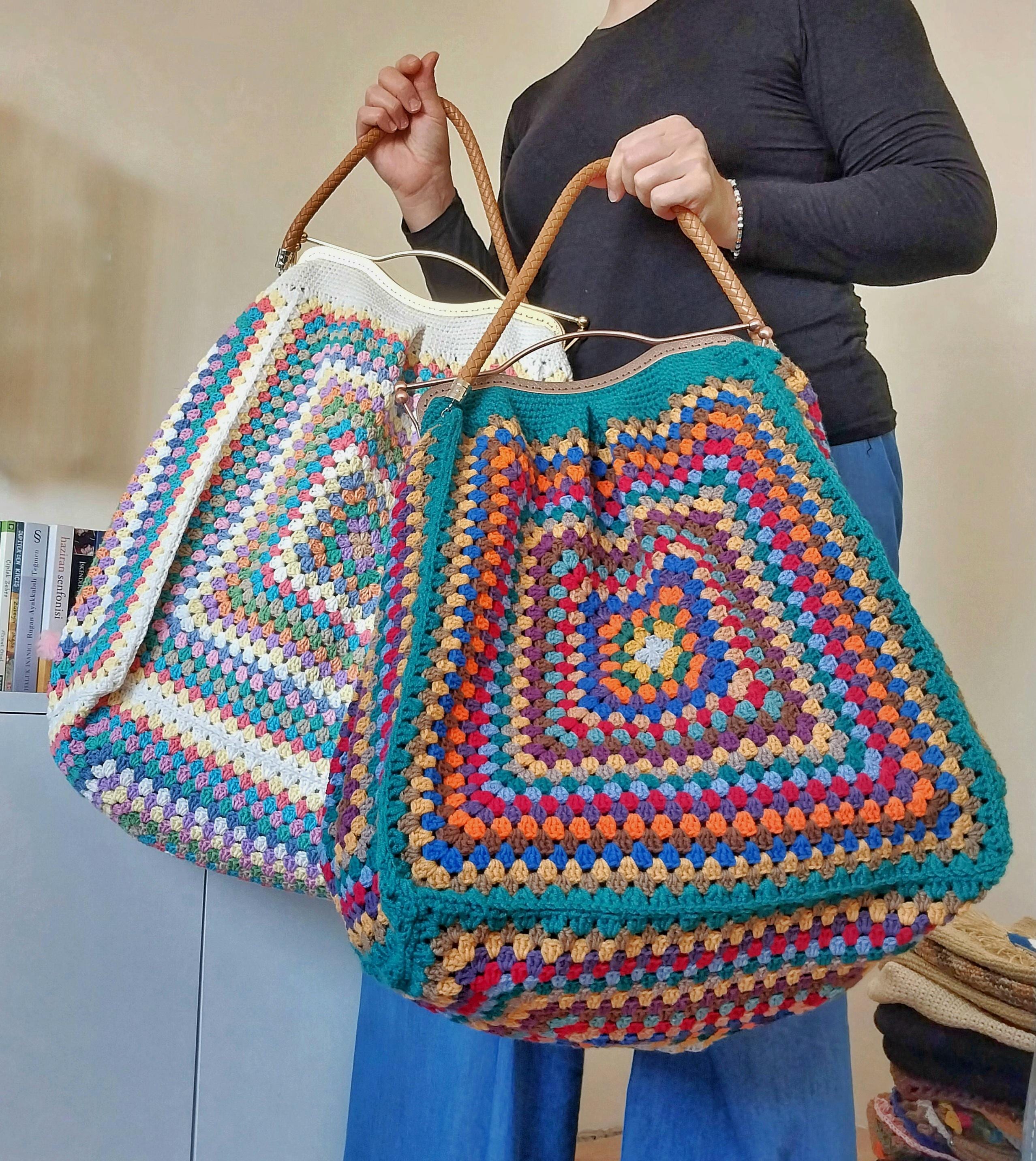 Vibrant XXL Granny Square Frame Bag Crochet Pattern | DIY Weekender Bag ...