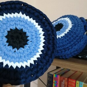 Crochet Evil Eye Macaron Bag, Handmade Comped Yarn Round Eye Bags ...