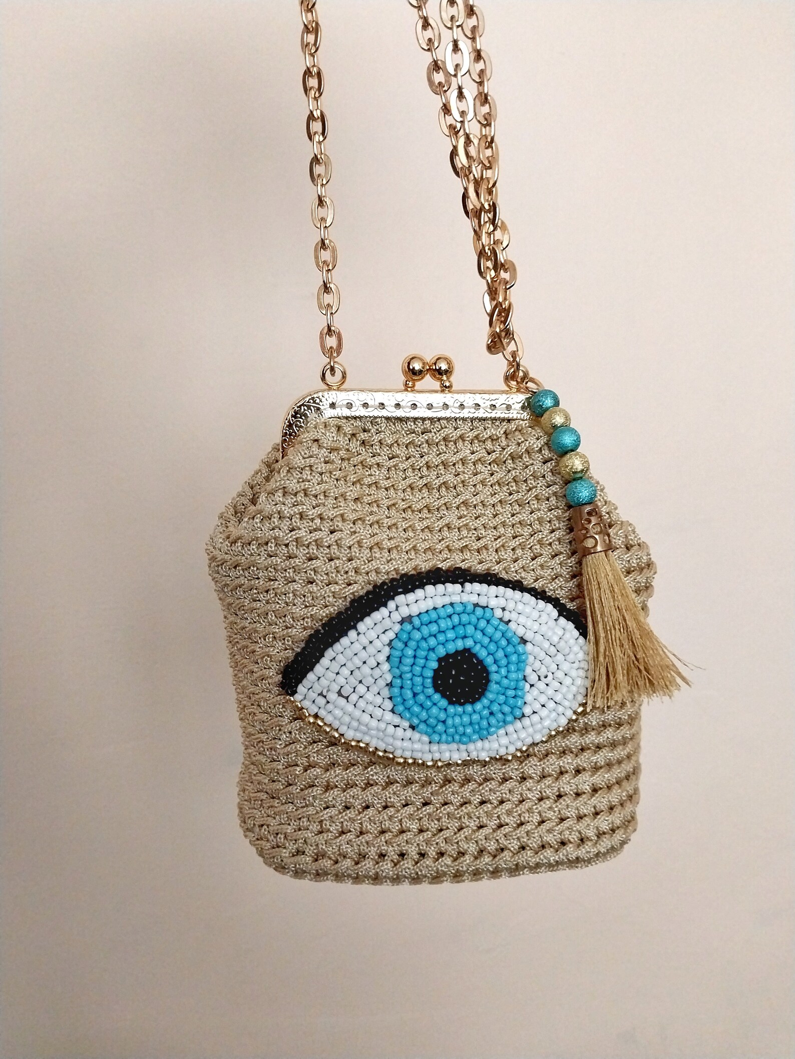 Knitted Evil Eye Bag , Handmade Nazar Shoulder Bags , Crochet Summer ...