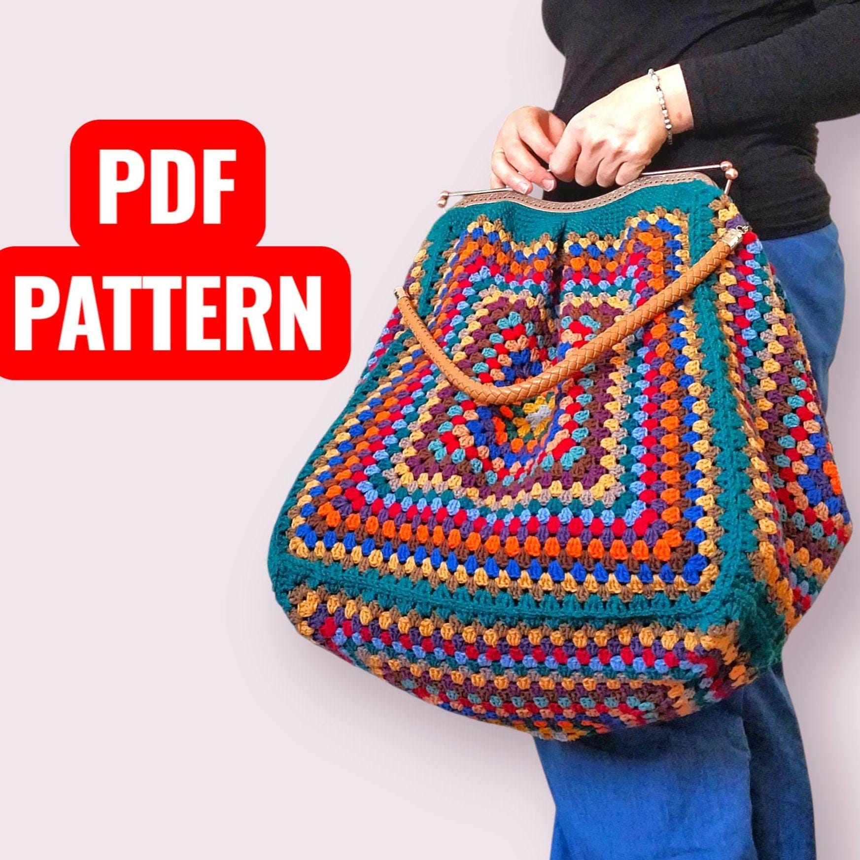 Vibrant XXL Granny Square Frame Bag Crochet Pattern | DIY Weekender Bag ...