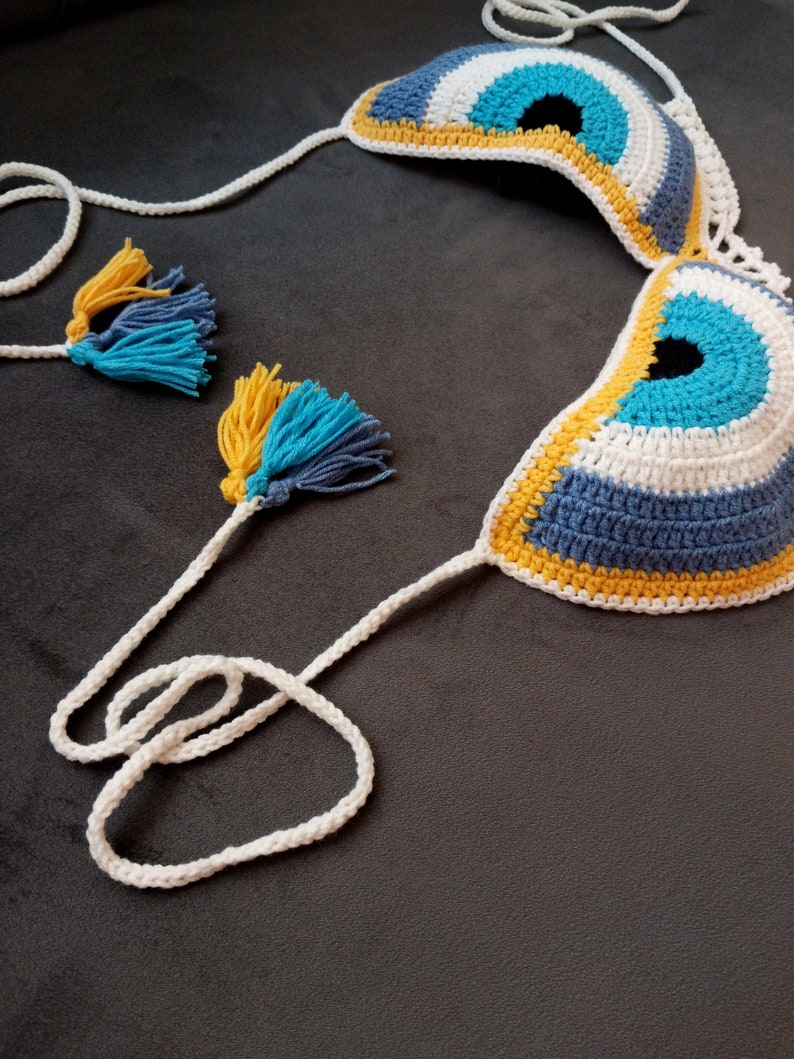 Crochet Evil Eye Bralette: Handmade Cotton Knit Boho Crop Top - Etsy