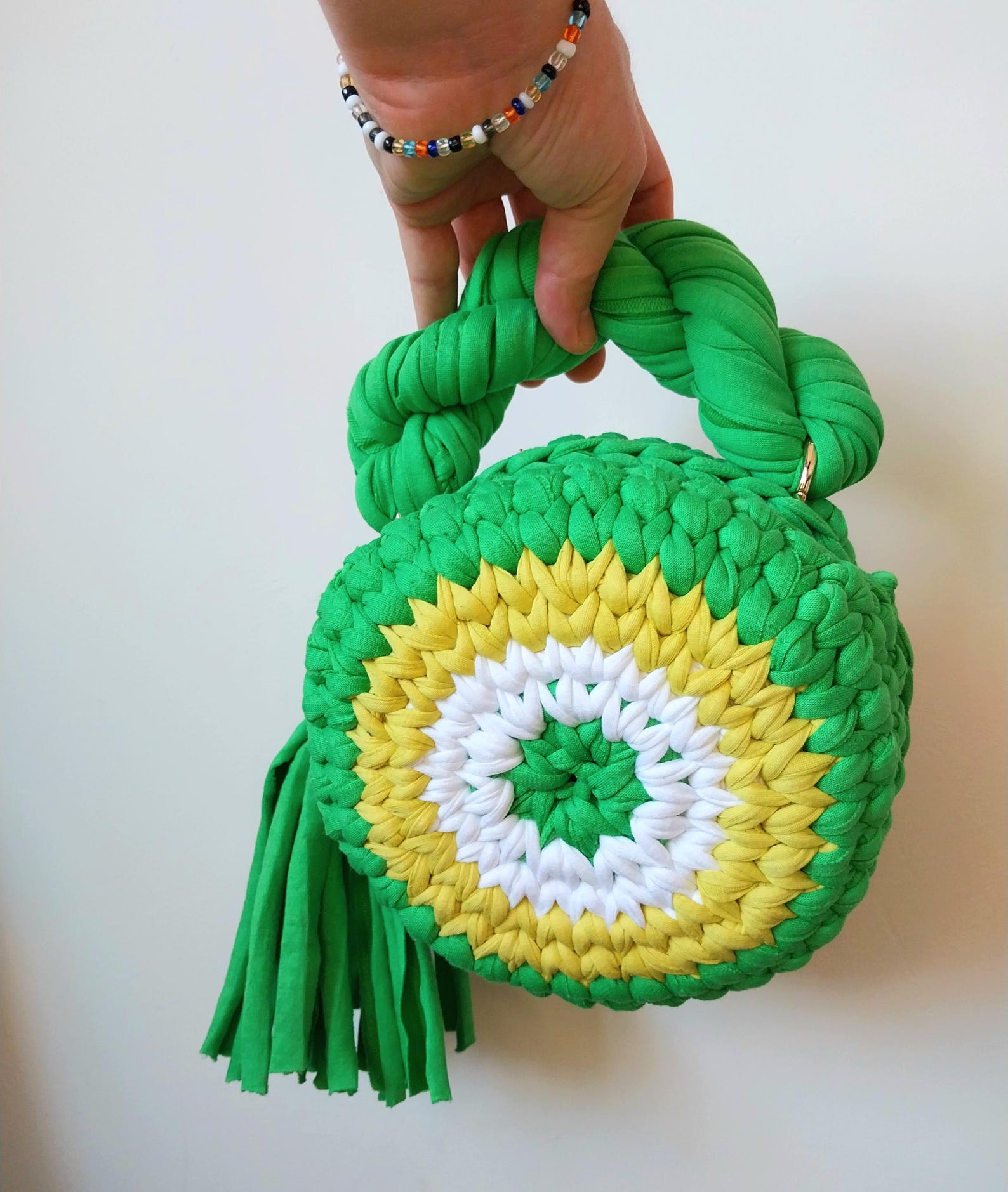 Crochet Evil Eye Macaron Bag, Handmade Comped Yarn Round Eye Bags ...