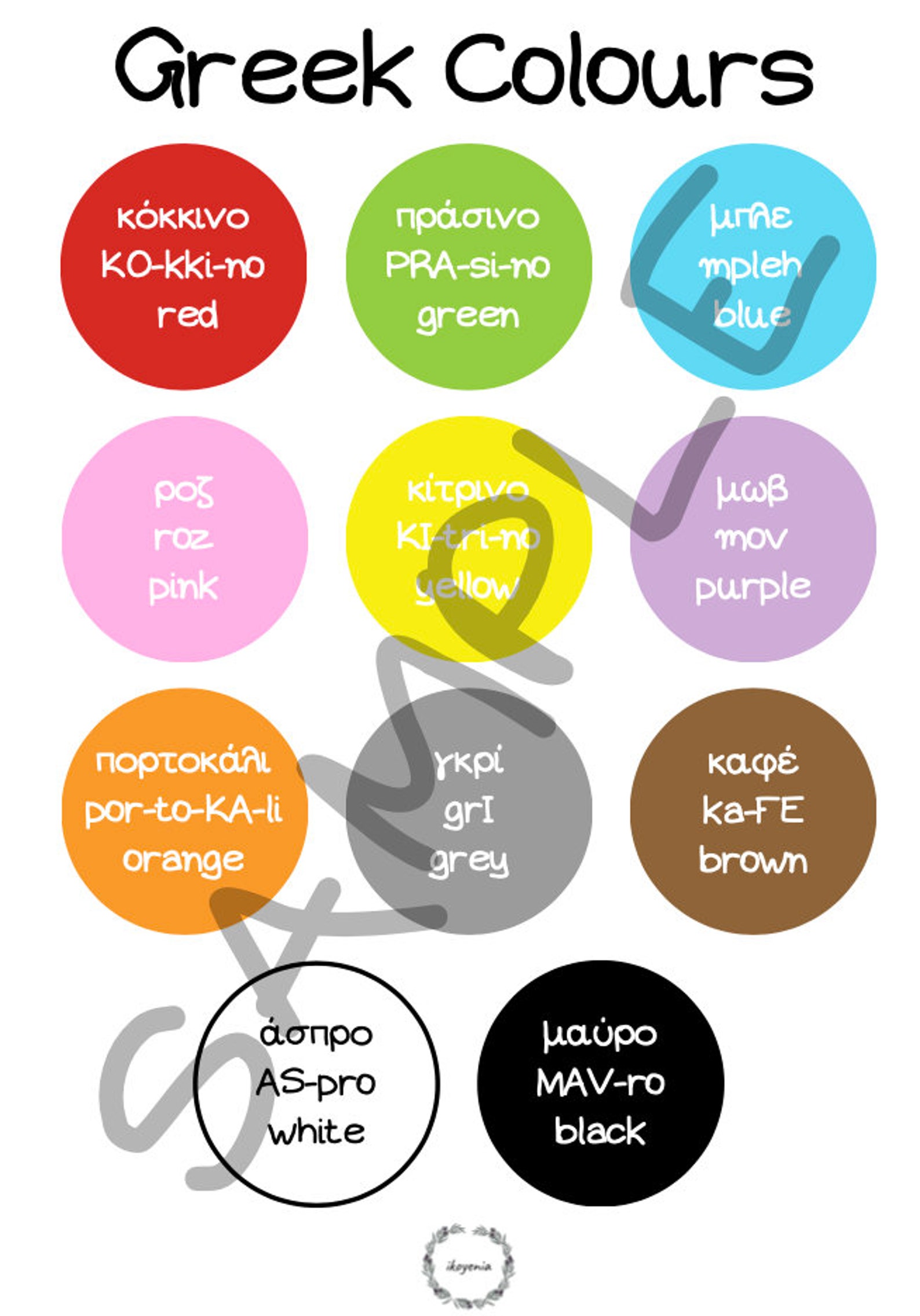 Greek Colour Chart - Etsy