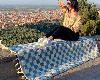 Light Blue Checkered Rug - Etsy