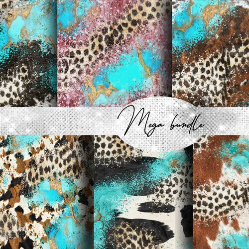 Cowhide Turquoise Glitter Leopard Western Background Png - Etsy