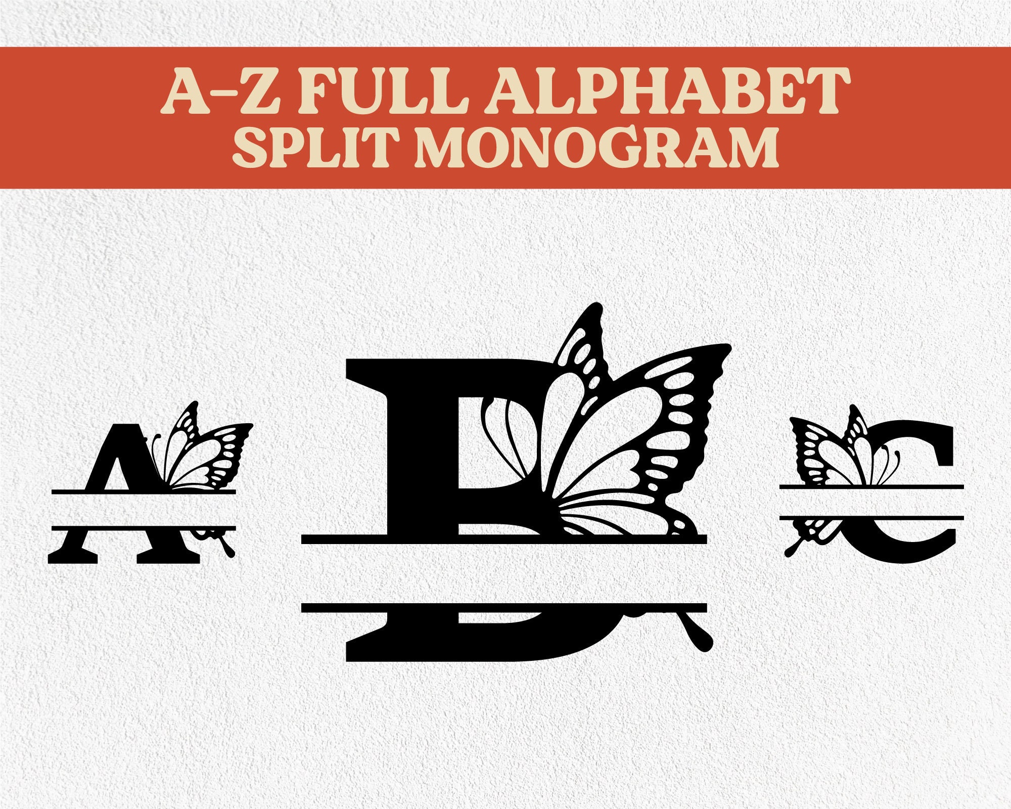Butterfly Split Monogram Alphabet Svg, a to Z Alphabet Svg, Split ...