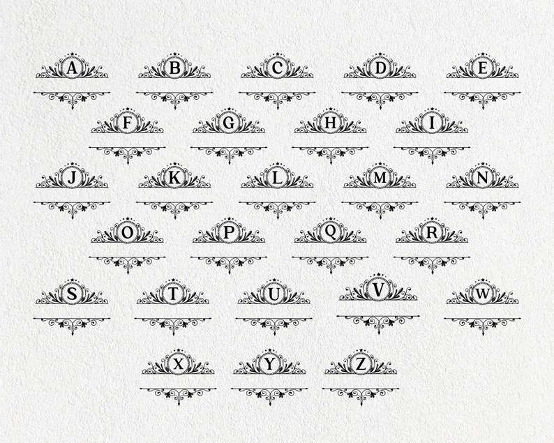 Monogram Svg Fancy Alphabet Svg Split Name Frame Svg A to Z | Etsy